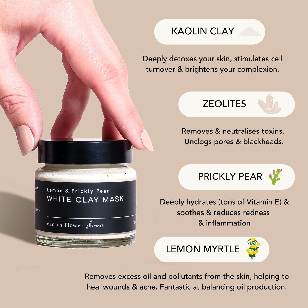Clay Mask | White Clay Mask | Cactus Flower Skincare | Cactus Skincare
